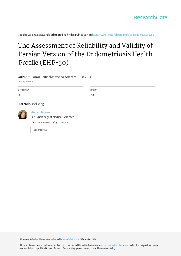 (PDF) The Assessment of reliability and validity of Persian Version of ...