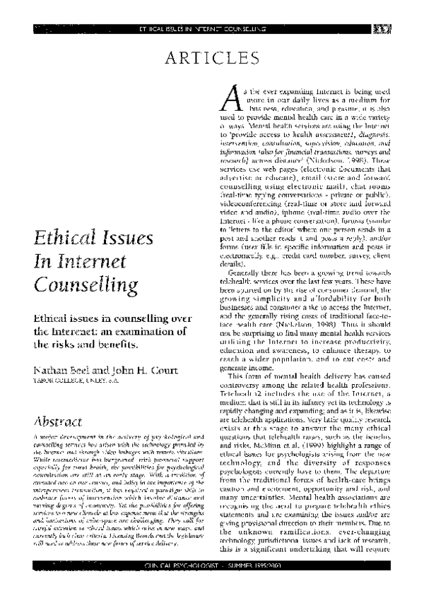 (PDF) Ethical Issues in Internet Counselling