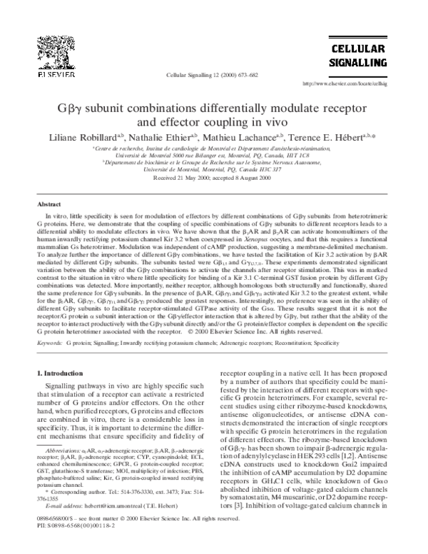 (PDF) G [beta][gamma] subunit combinations differentially modulate ...