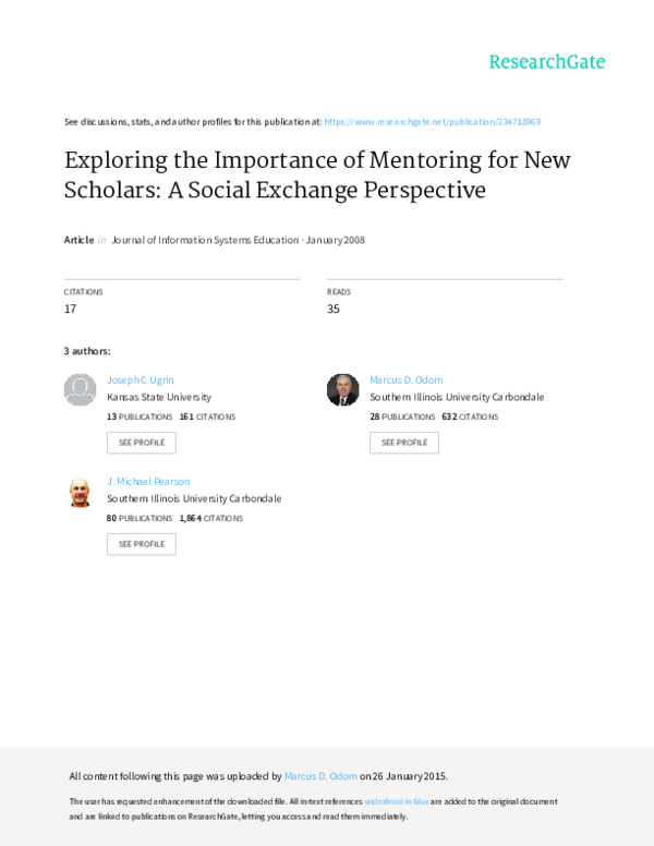 (PDF) Exploring the Importance of Mentoring for New Scholars: A Social ...