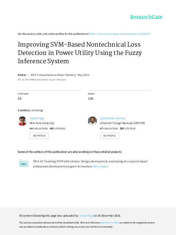 Pdf Improving Svm Based Nontechnical Loss Detection In Power Utility Using The Fuzzy Inference