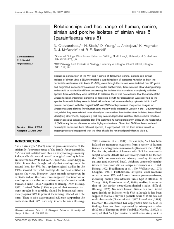 (PDF) Relationships and host range of human, canine, simian and porcine ...