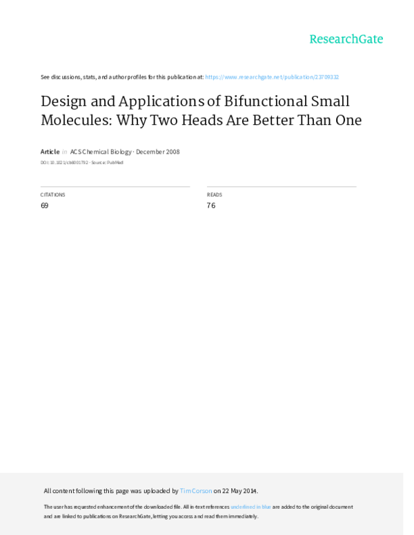 (PDF) Design and applications of bifunctional small molecules: why two heads are better than one