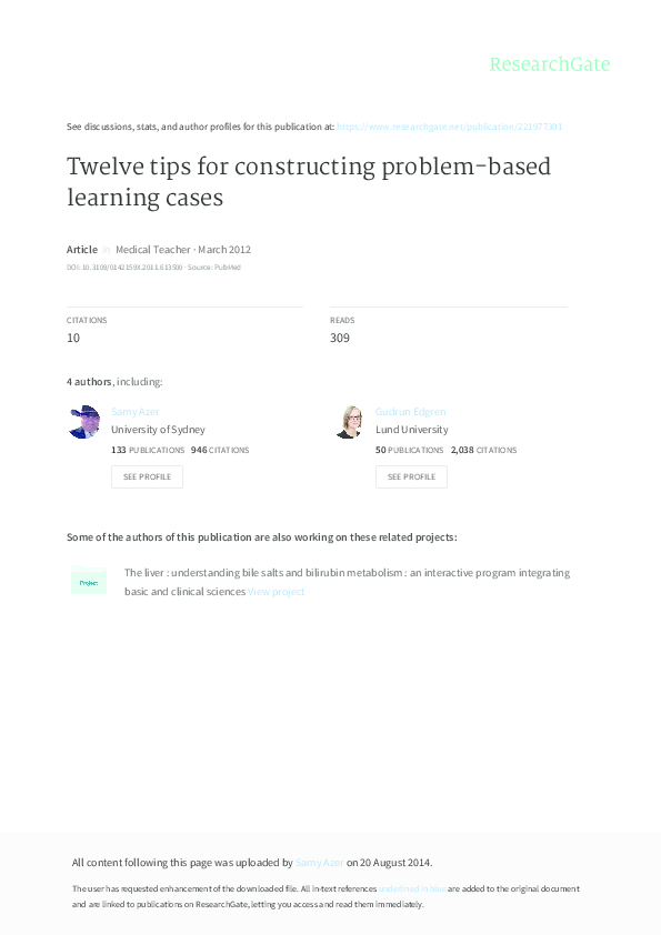 Pdf Twelve Tips For Constructing Problem Based Learning Cases