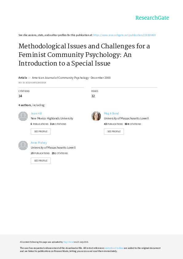 (PDF) Methodological issues and challenges for a feminist community ...