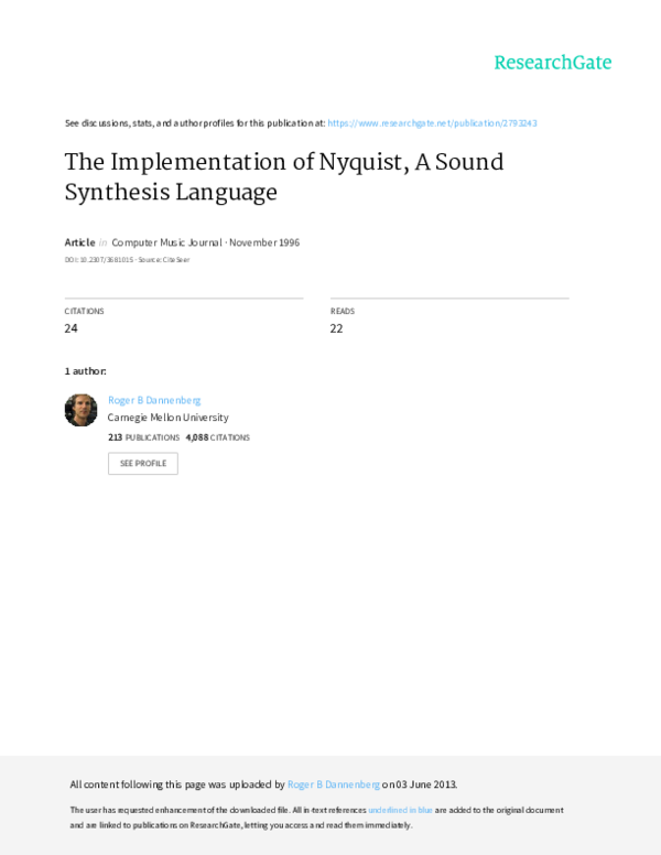 (PDF) The implementation of Nyquist, a sound synthesis language