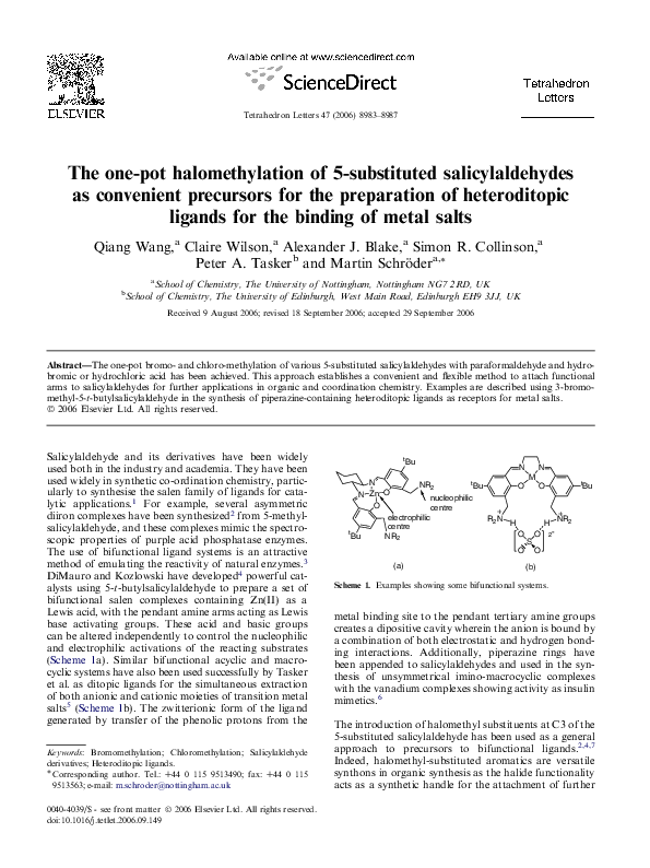 (PDF) The one-pot halomethylation of 5-substituted salicylaldehydes as ...