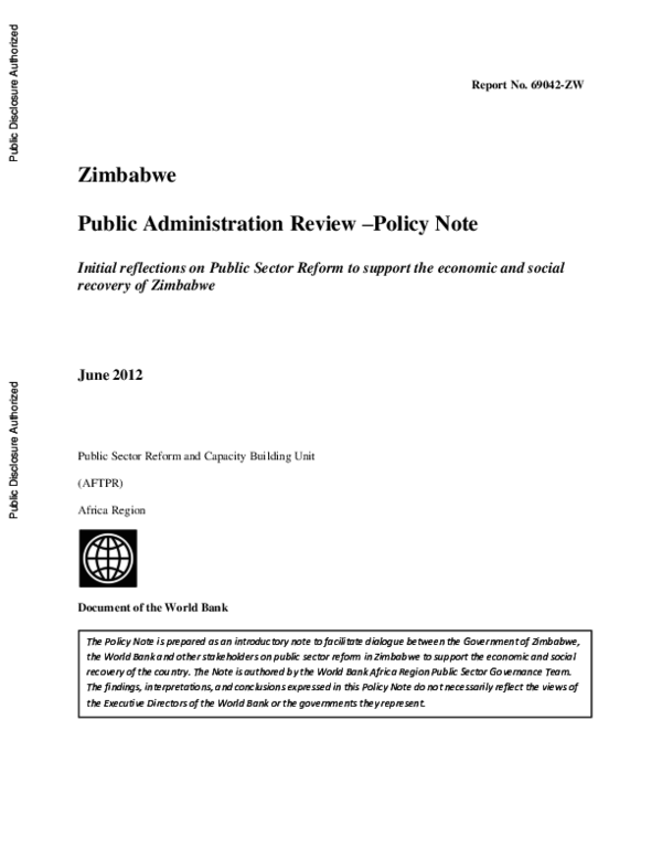 (PDF) Zimbabwe - Public administration review : policy note - initial ...