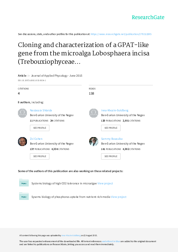 (PDF) Cloning and characterization of a GPAT-like gene from the ...