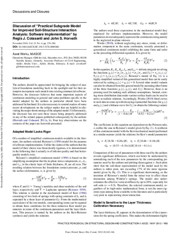 (PDF) Discussion of “Practical Subgrade Model for Improved Soil-Structure Interaction Analysis ...