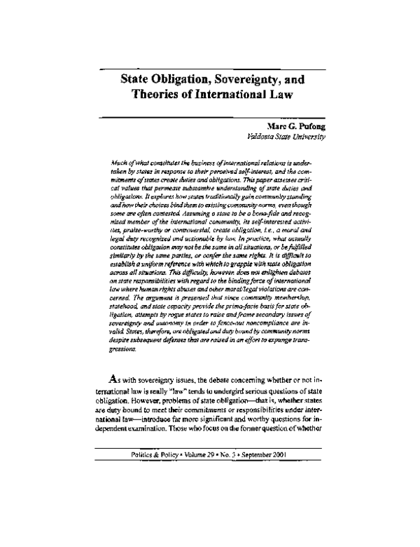 (PDF) State Obligation, Sovereignty, and Theories of International Law