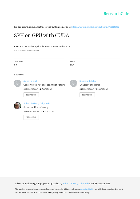 (PDF) SPH on GPU with CUDA (PDF) SPH on GPU with CUDA