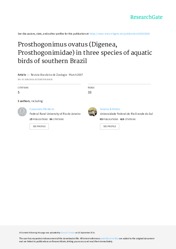 (PDF) Prosthogonimus ovatus (Digenea, Prosthogonimidae) in three ...