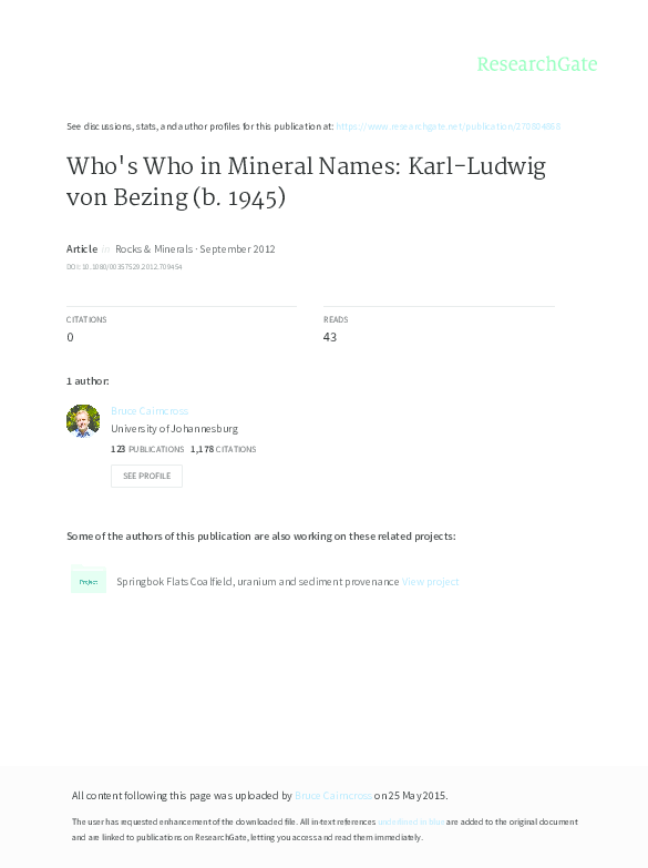 (PDF) Who's Who in Mineral Names: Karl-Ludwig von Bezing (b. 1945)