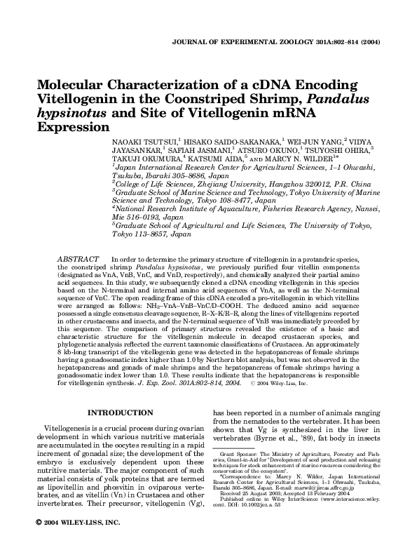 (PDF) Molecular characterization of a cDNA encoding vitellogenin in the ...