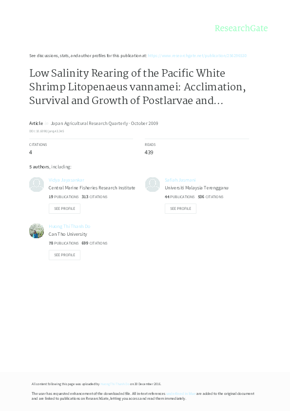 (PDF) Low Salinity Rearing of the Pacific White Shrimp Litopenaeus vannamei: Acclimation ...