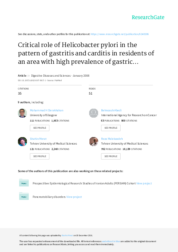 (PDF) Helicobacter pylori genotypes and types of gastritis in first ...