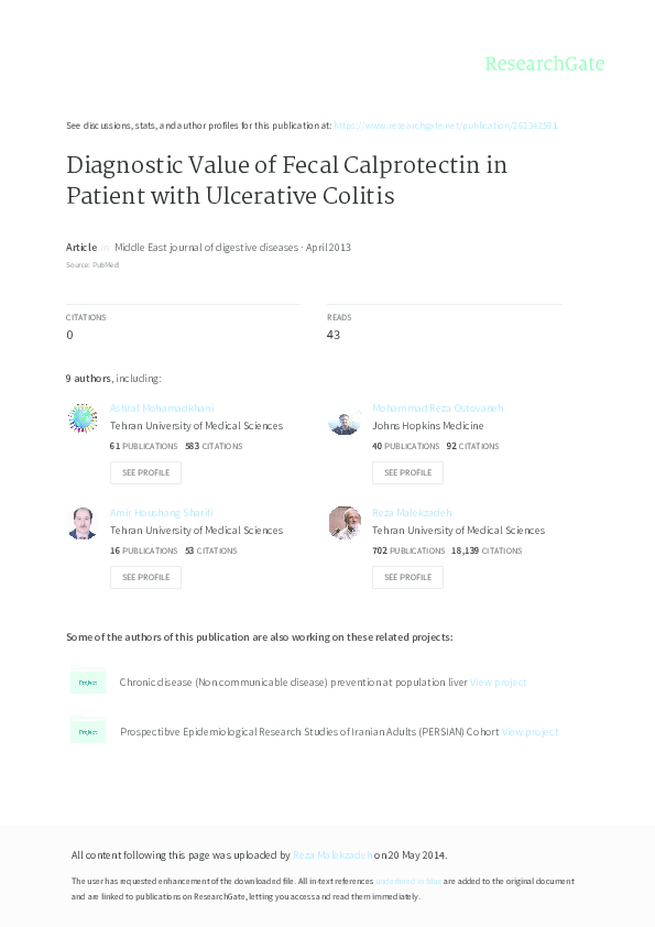 (PDF) Diagnostic value of fecal calprotectin in patient with ulcerative ...