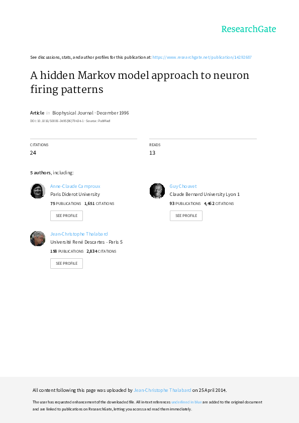 (PDF) A hidden Markov model approach to neuron firing patterns
