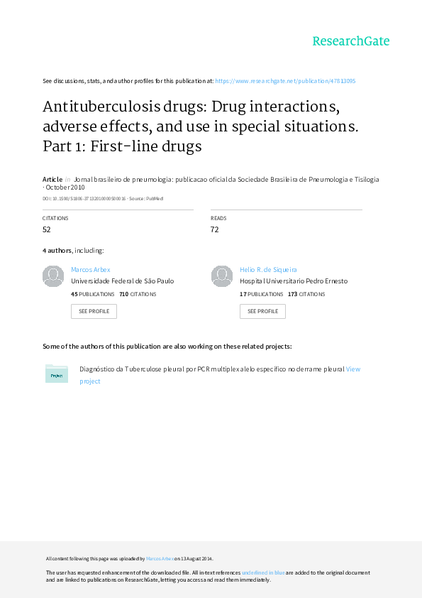 (PDF) Antituberculosis drugs: drug interactions, adverse effects, and ...