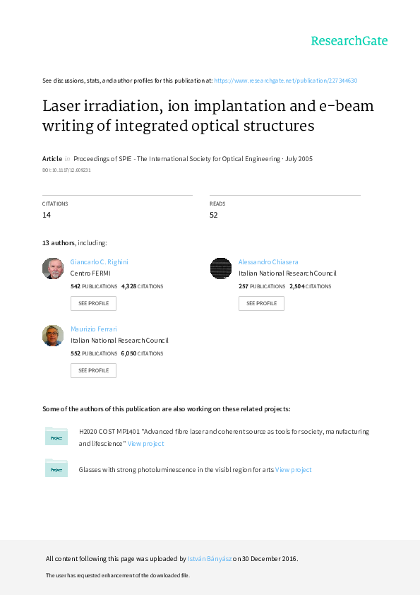 (PDF) Laser irradiation, ion implantation, and e-beam writing of ...