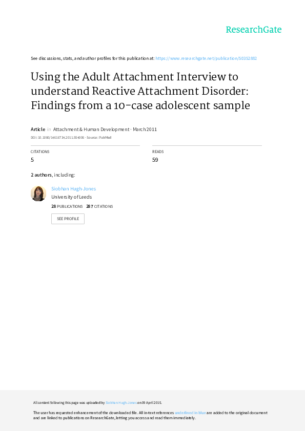 (PDF) Using the Adult Attachment Interview to understand Reactive ...