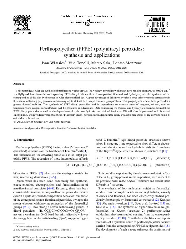 (PDF) Perfluopolyether (PFPE) (poly)diacyl peroxides: synthesis and ...