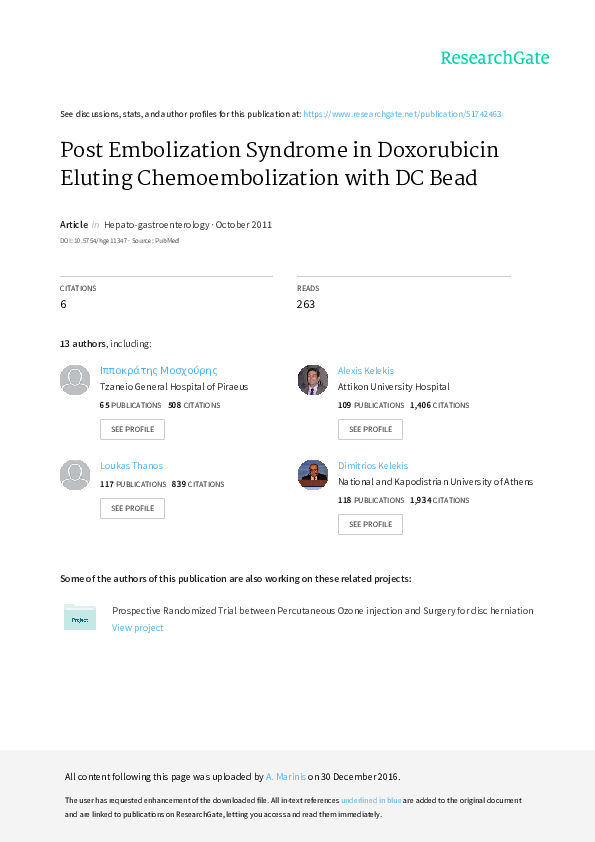 (PDF) Post Embolization Syndrome in Doxorubicin Eluting ...