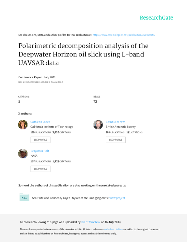 (PDF) Polarimetric decomposition analysis of the Deepwater Horizon oil ...