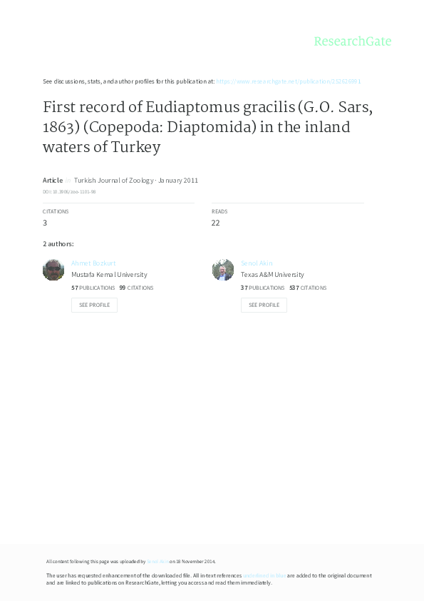 (PDF) First record of Eudiaptomus gracilis (G.O. Sars, 1863)