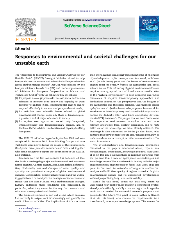 (PDF) Responses to environmental and societal challenges for our ...