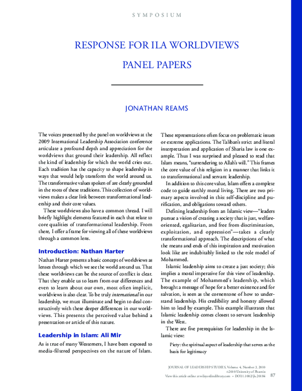 (PDF) Response for ILA worldviews panel papers