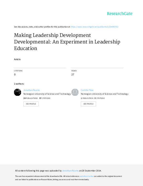 (PDF) Making Leadership Development Developmental: An Experiment in ...