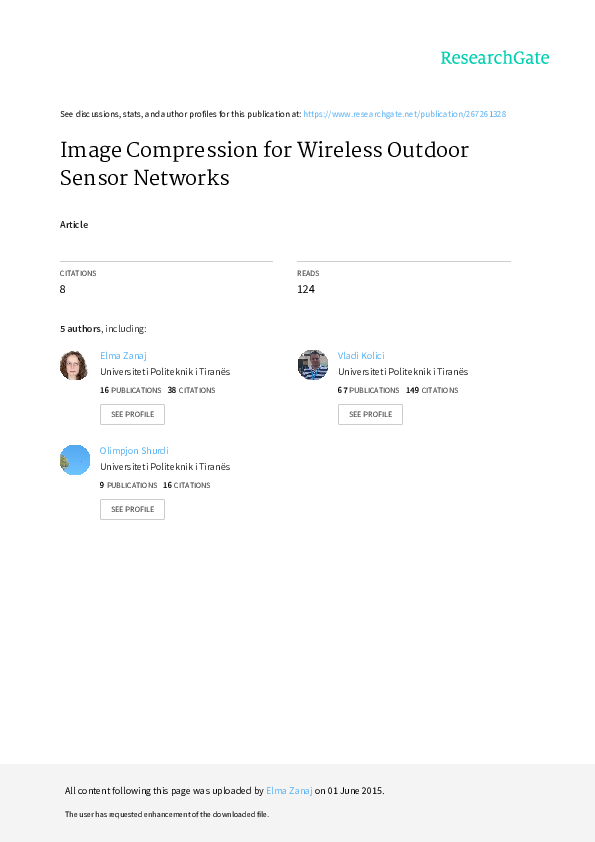 (PDF) Image Compression for Wireless Outdoor Sensor Networks