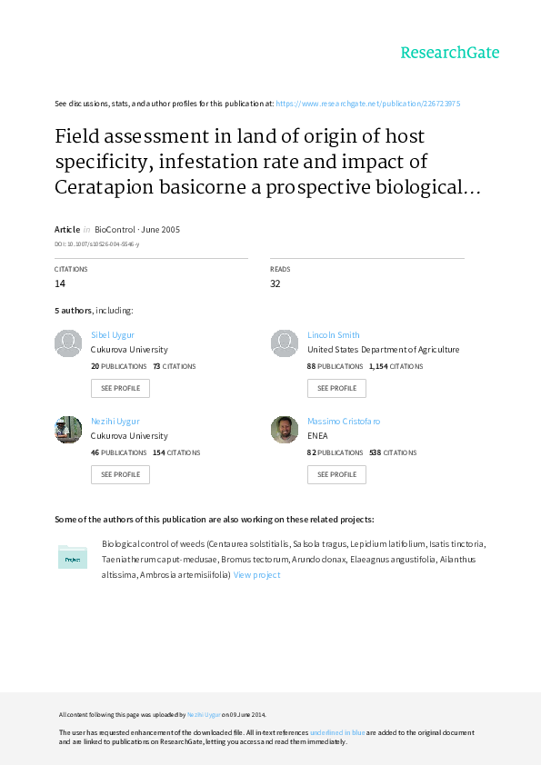 (PDF) Field assessment in land of origin of host specificity ...