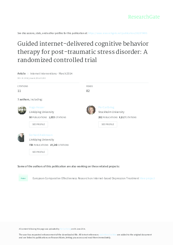 (PDF) Guided Internet-Delivered Cognitive Behavior Therapy for Generalized Anxiety Disorder: A ...