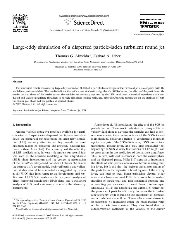 (PDF) Large-eddy simulation of a dispersed particle-laden turbulent round jet