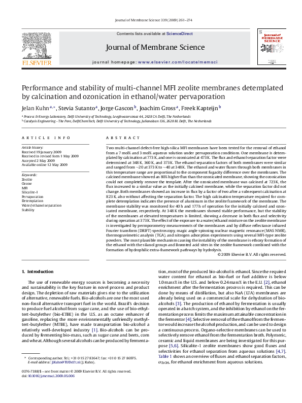 (PDF) Performance and stability of multi-channel MFI zeolite membranes detemplated by ...