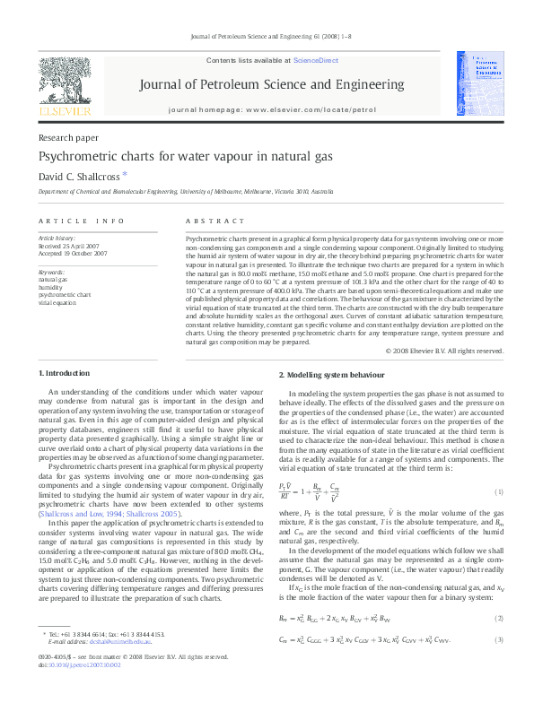 (PDF) Psychrometric charts for water vapour in natural gas