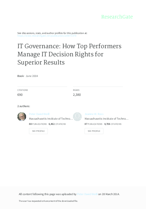 (PDF) IT governance: How top performers manage IT decision rights for ...