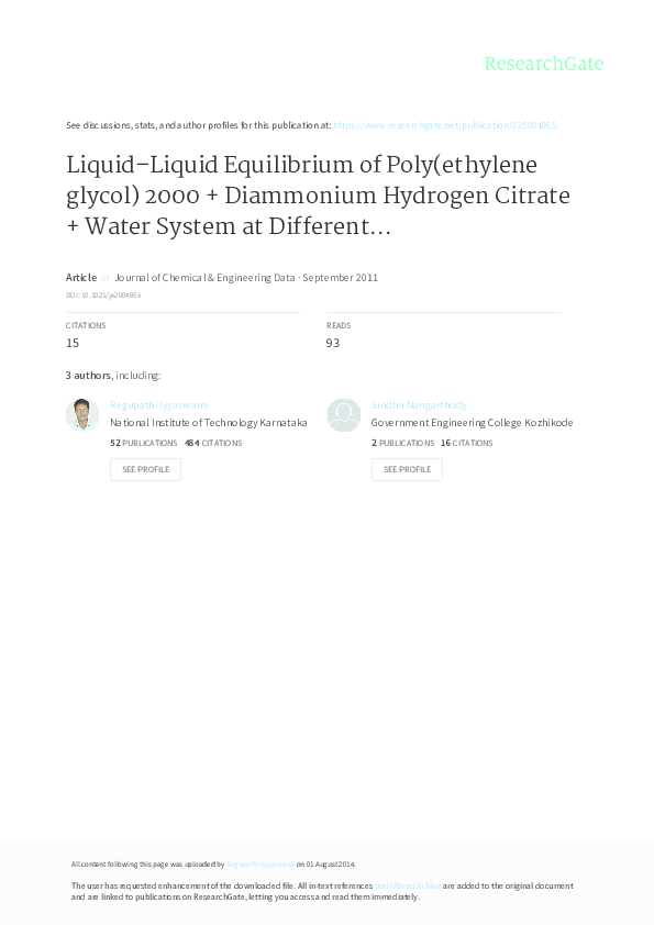 (PDF) Liquid− Liquid Equilibrium of Poly (ethylene glycol) 4000+ Diammonium Hydrogen Phosphate+ ...