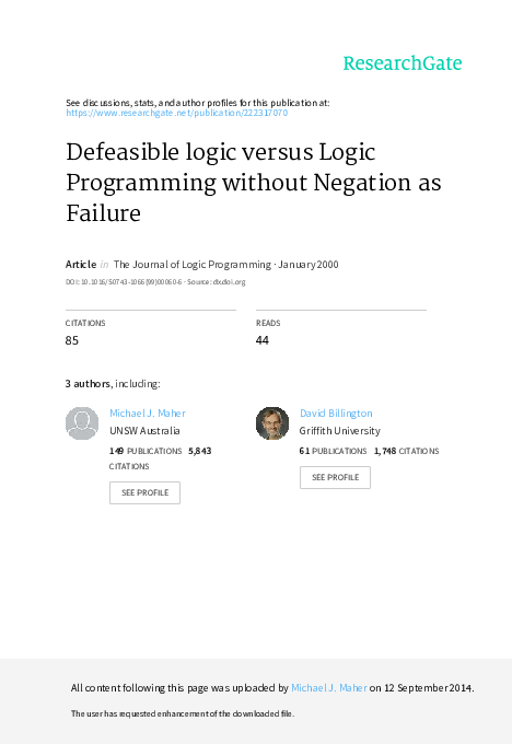 (PDF) Defeasible logic versus logic programming without negation as failure