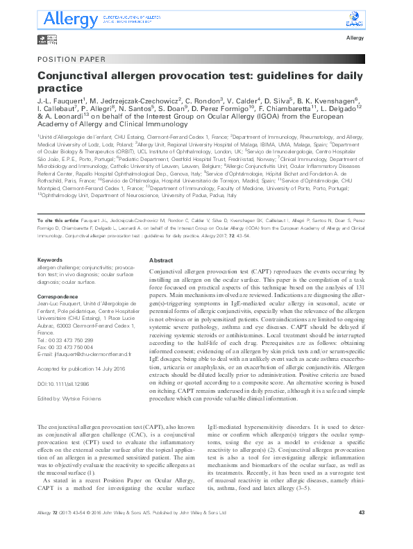 (PDF) Conjunctival allergen provocation test: guidelines for daily practice
