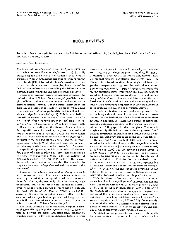 (PDF) Statistical power analysis for the behavioral sciences