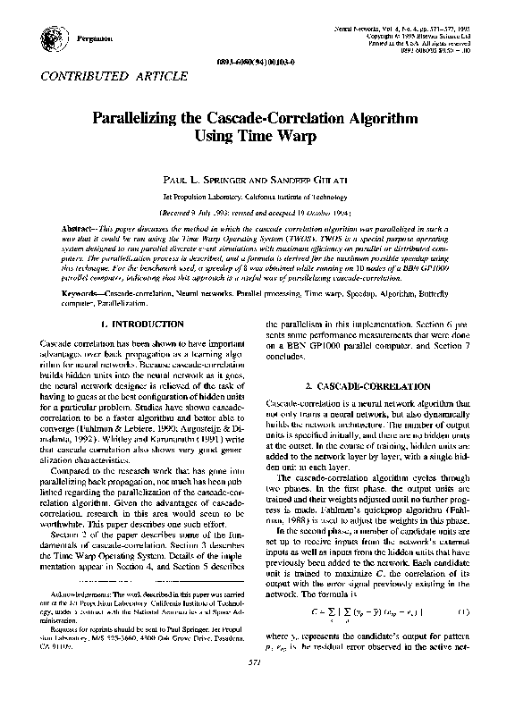 (PDF) Parallelizing the cascade-correlation algorithm using time warp
