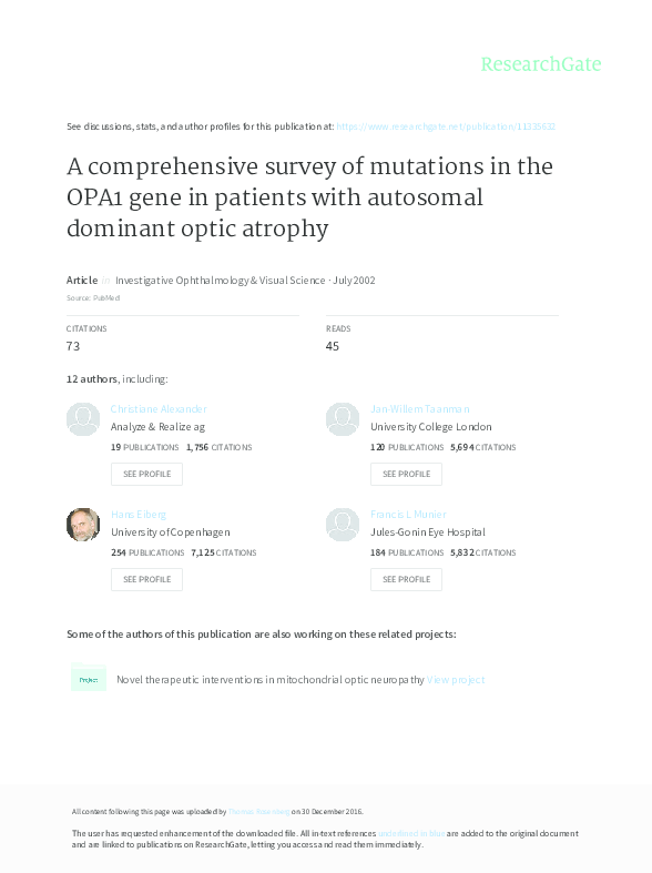 (PDF) A Comprehensive Survey of Mutations In the OPA1 Gene In Patients ...