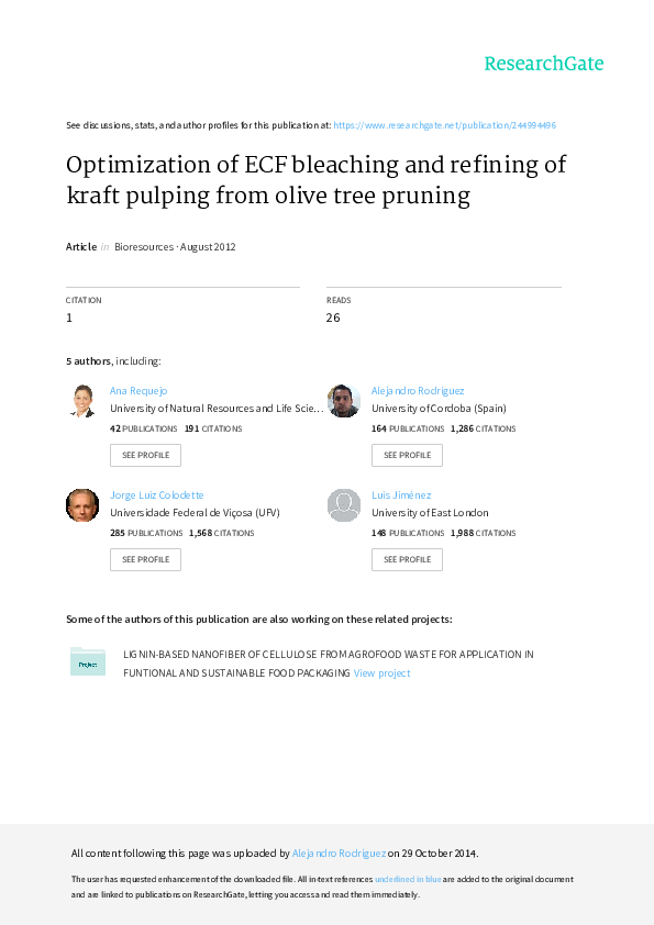 (PDF) Optimization of ECF bleaching and refining of kraft pulping from ...