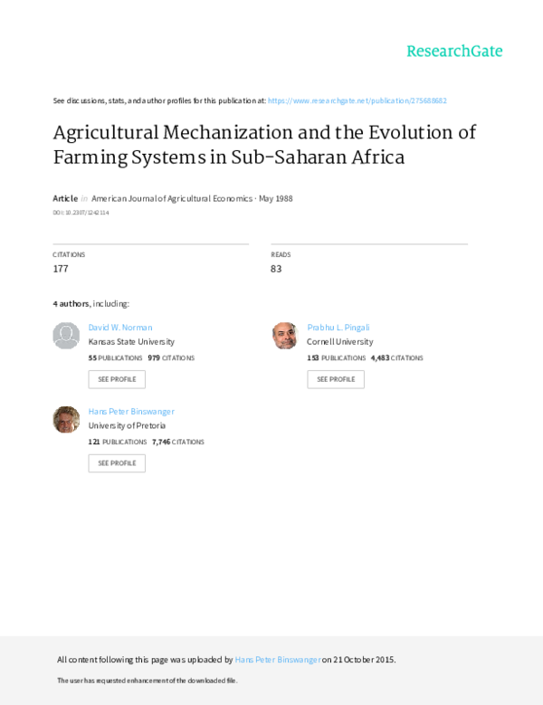 (PDF) Agricultural mechanization and the evolution of farming systems in sub-Saharan Africa.