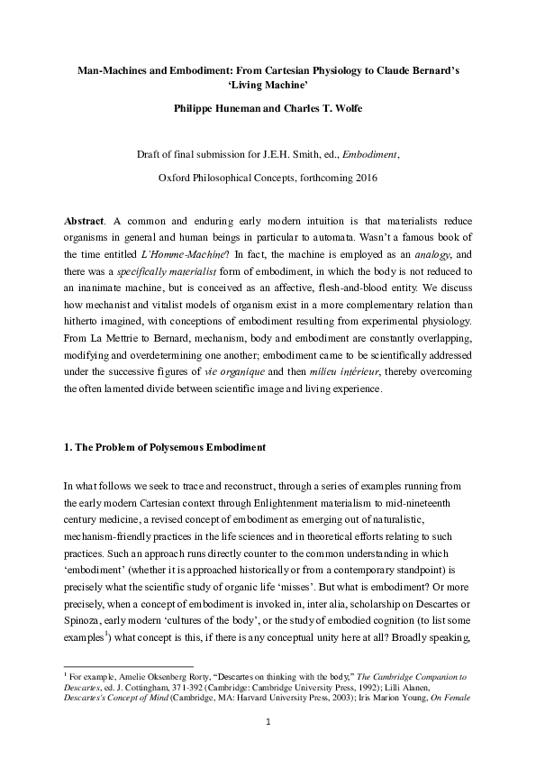 (PDF) Man-Machines and Embodiment: From Cartesian Physiology to Claude ...