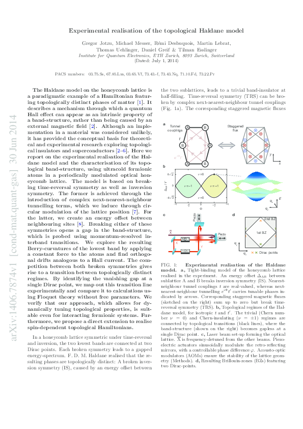 (PDF) Experimental realisation of the topological Haldane model